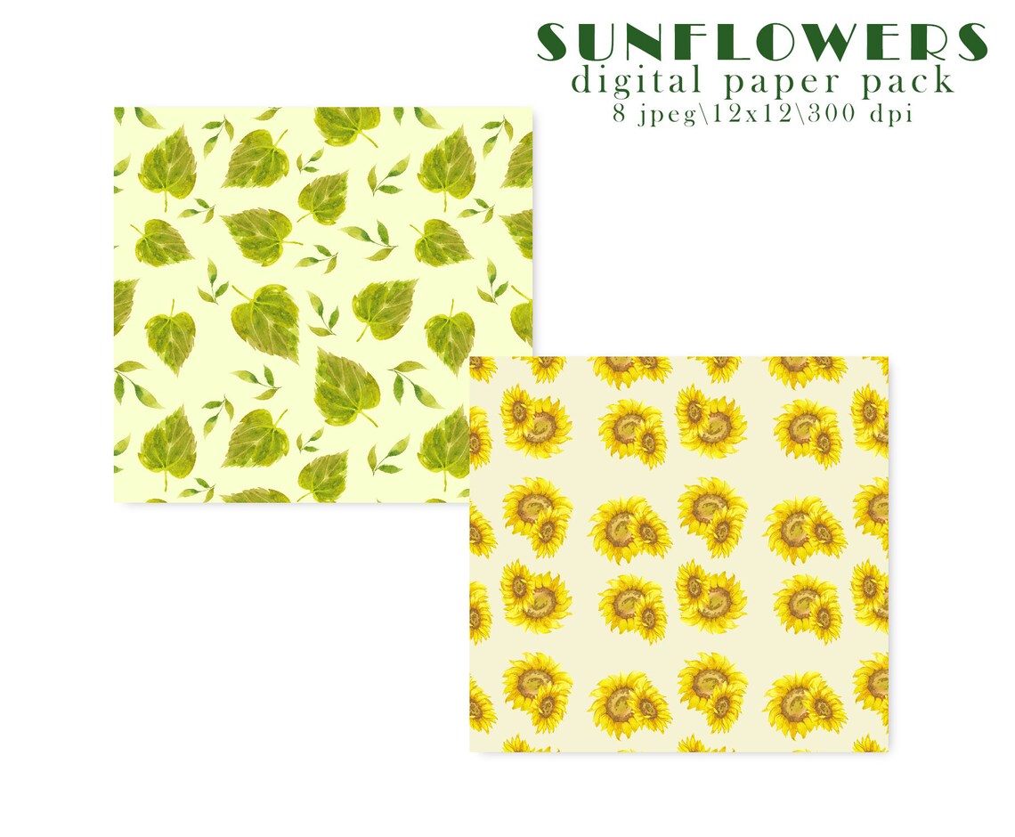 Sunflowers Digital Paper Pack | Watercolor Sunflowers Pattern ...
