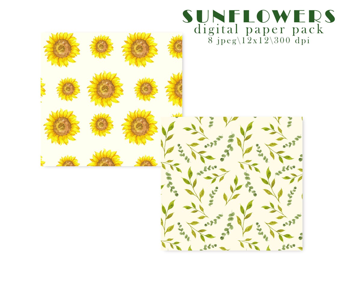 Sunflowers Digital Paper Pack Watercolor Sunflowers Pattern - Etsy