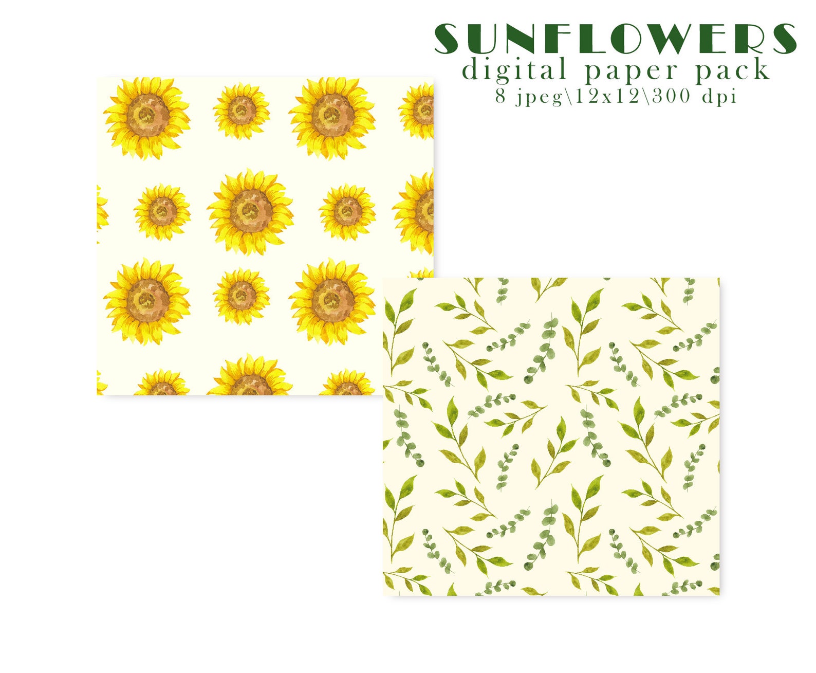 Sunflowers Digital Paper Pack | Watercolor Sunflowers Pattern ...