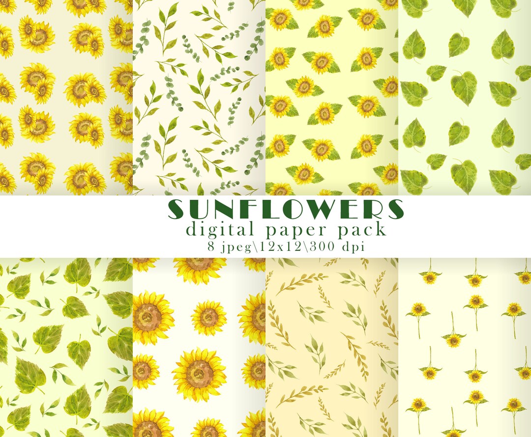 Sunflowers Digital Paper Pack | Watercolor Sunflowers Pattern ...