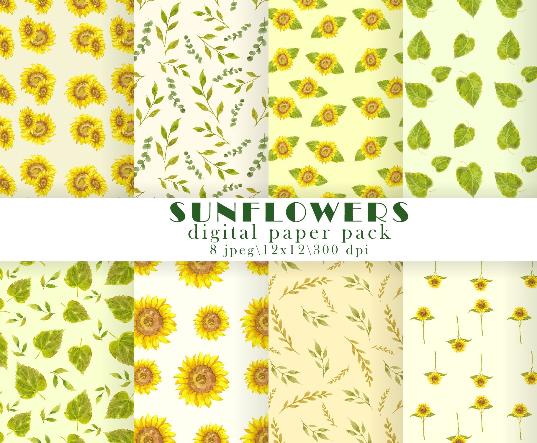 Sunflowers Digital Paper Pack | Watercolor Sunflowers Pattern ...