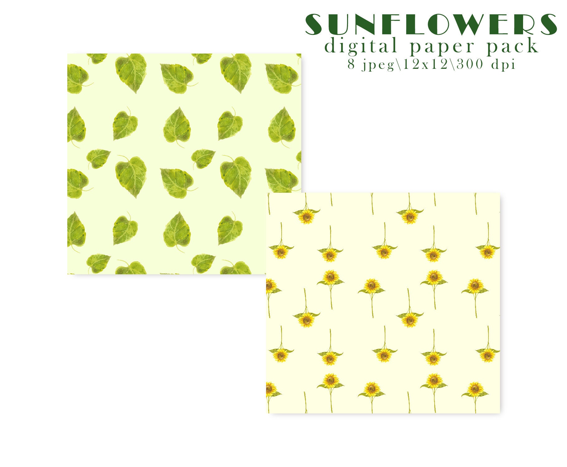 Sunflowers Digital Paper Pack | Watercolor Sunflowers Pattern ...