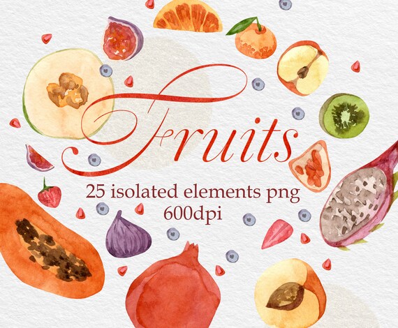 Watercolor Fruits Clipart Healthy Food Png - Etsy