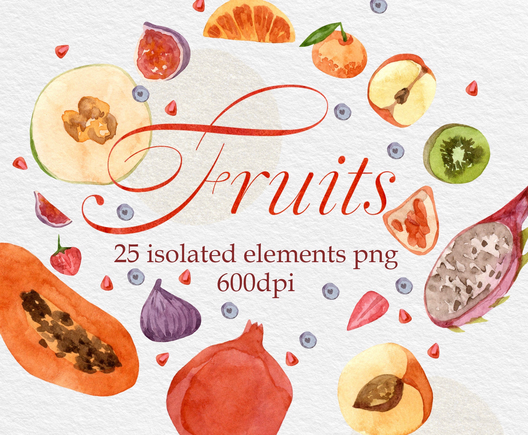 Watercolor Fruits Clipart Healthy Food Png - Etsy