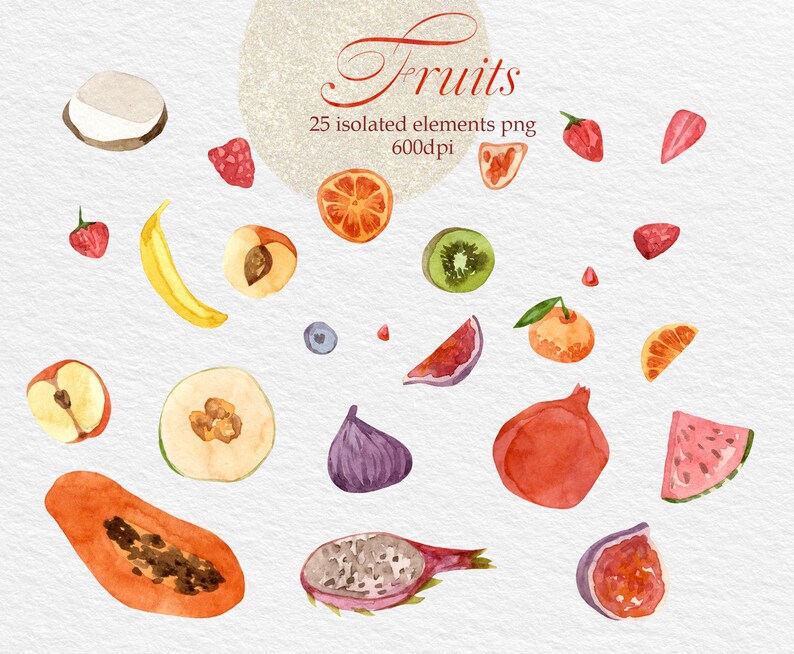 Watercolor Fruits Clipart Healthy Food Png - Etsy