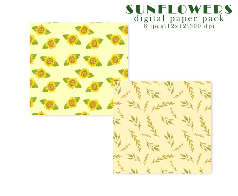 Sunflowers Digital Paper Pack | Watercolor Sunflowers Pattern ...