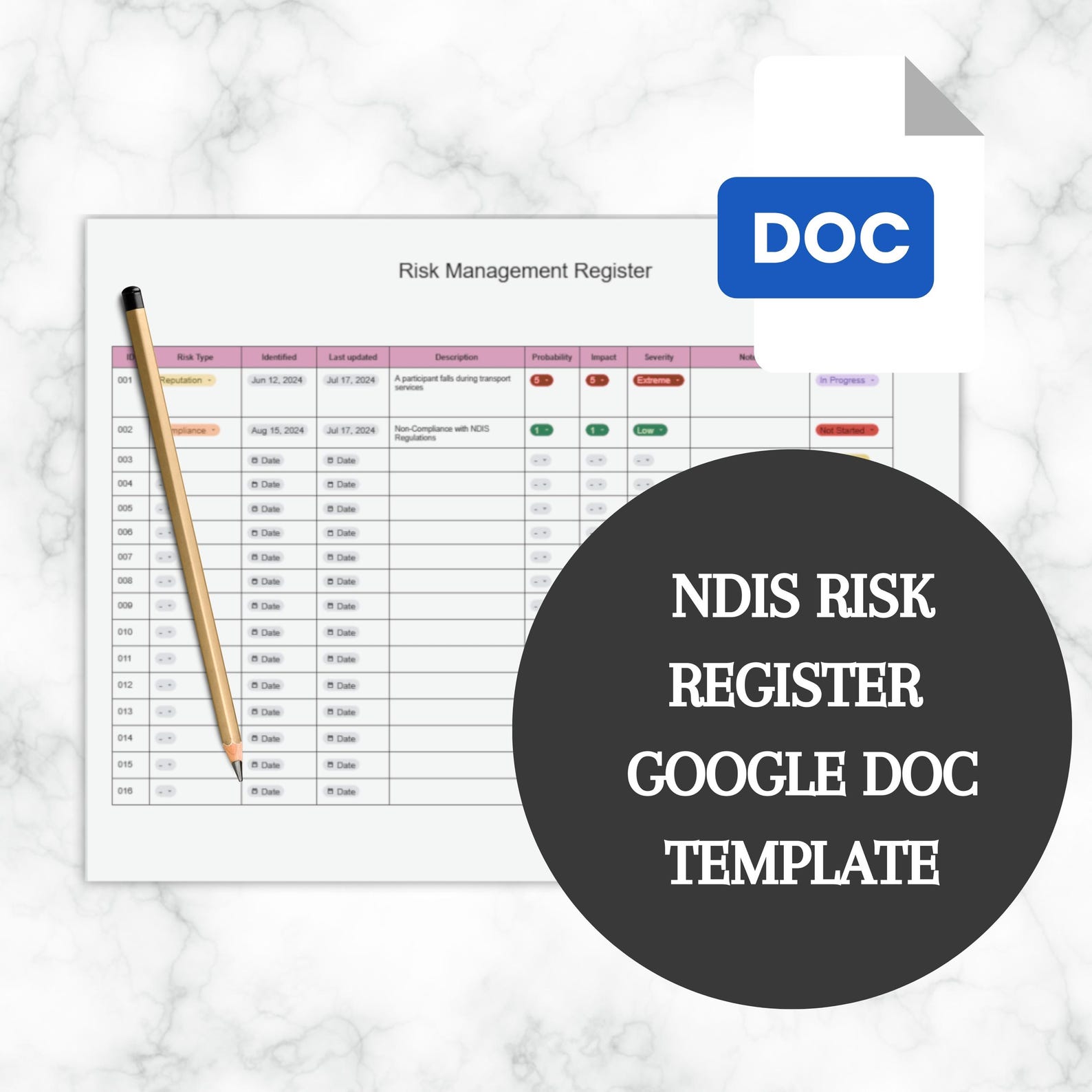 NDIS Risk Register Business Assessment Google Doc | Disability Worker ...