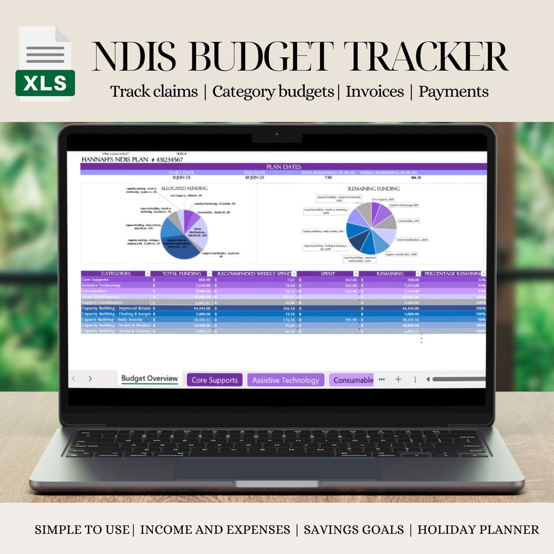 NDIS Participant Excel Spreadsheet Funding Manager Planner for Self Management Invoice Tracker ...