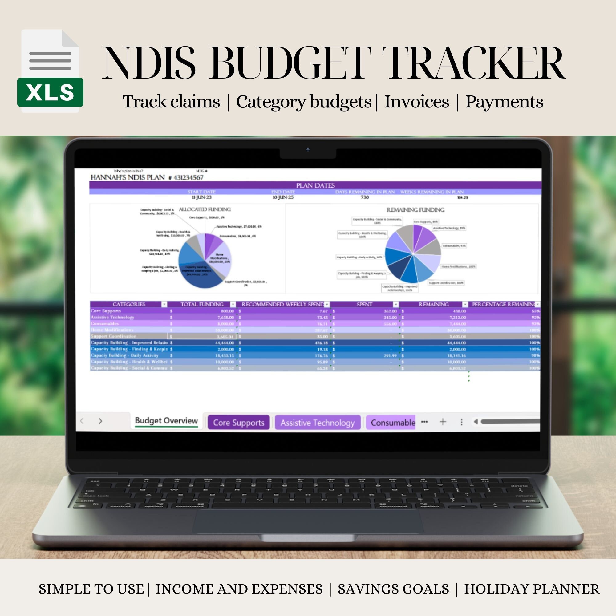 NDIS Participant Excel Spreadsheet Funding Manager Planner for Self Management Invoice Tracker ...