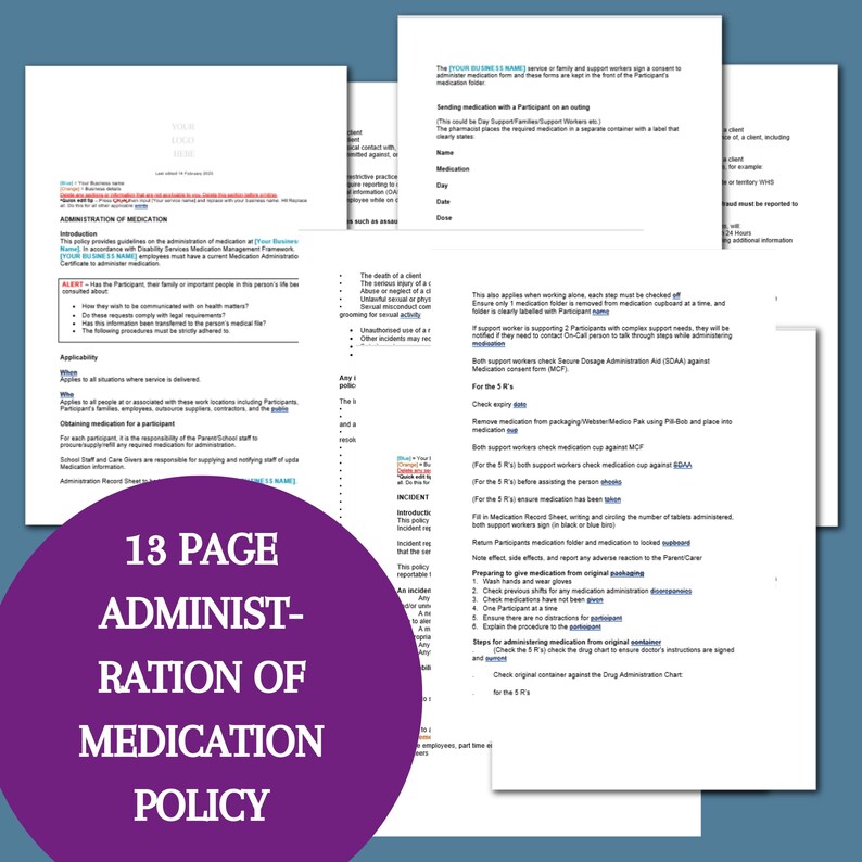 Policy Procedure NDIS Administration Medication Business Support Worker ...