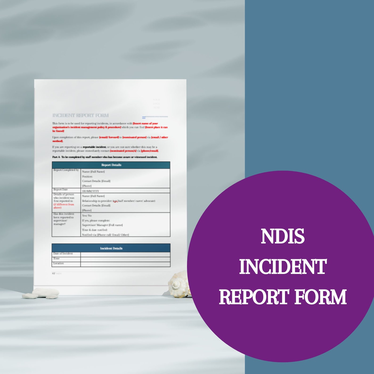 Incident Report Form NDIS Business Support Work Agency Word Document ...