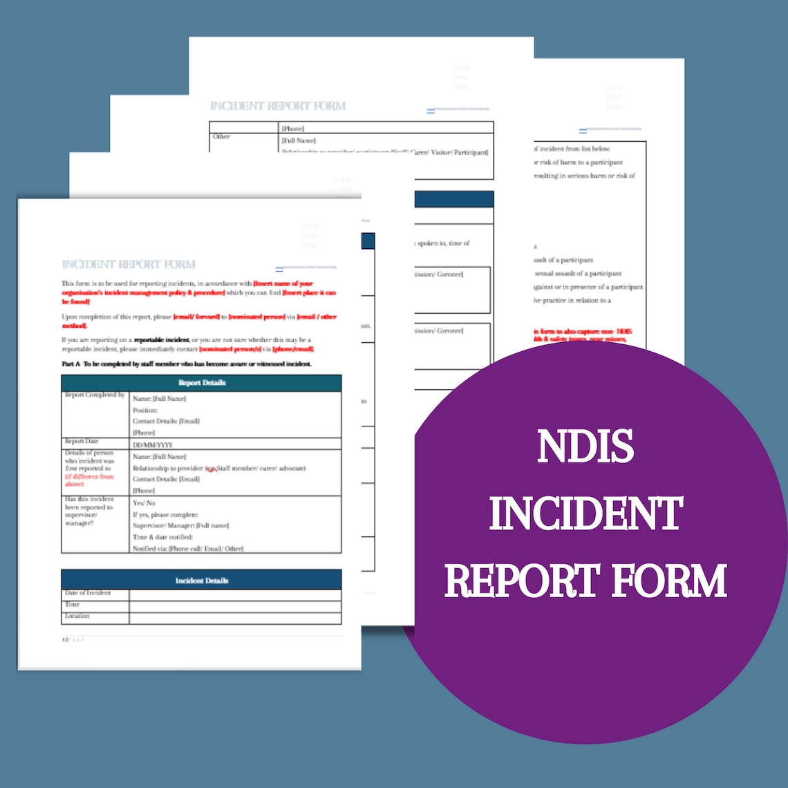 Incident Report Form NDIS Business Support Work Agency Word Document ...