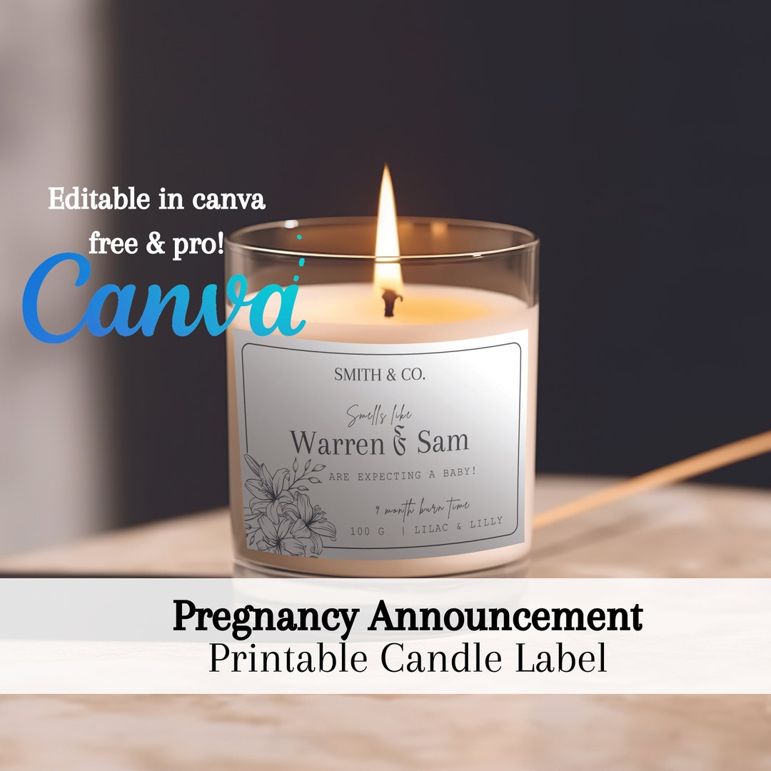 Pregnancy Baby Announcement Candle Label | Pregnancy Reveal Idea ...