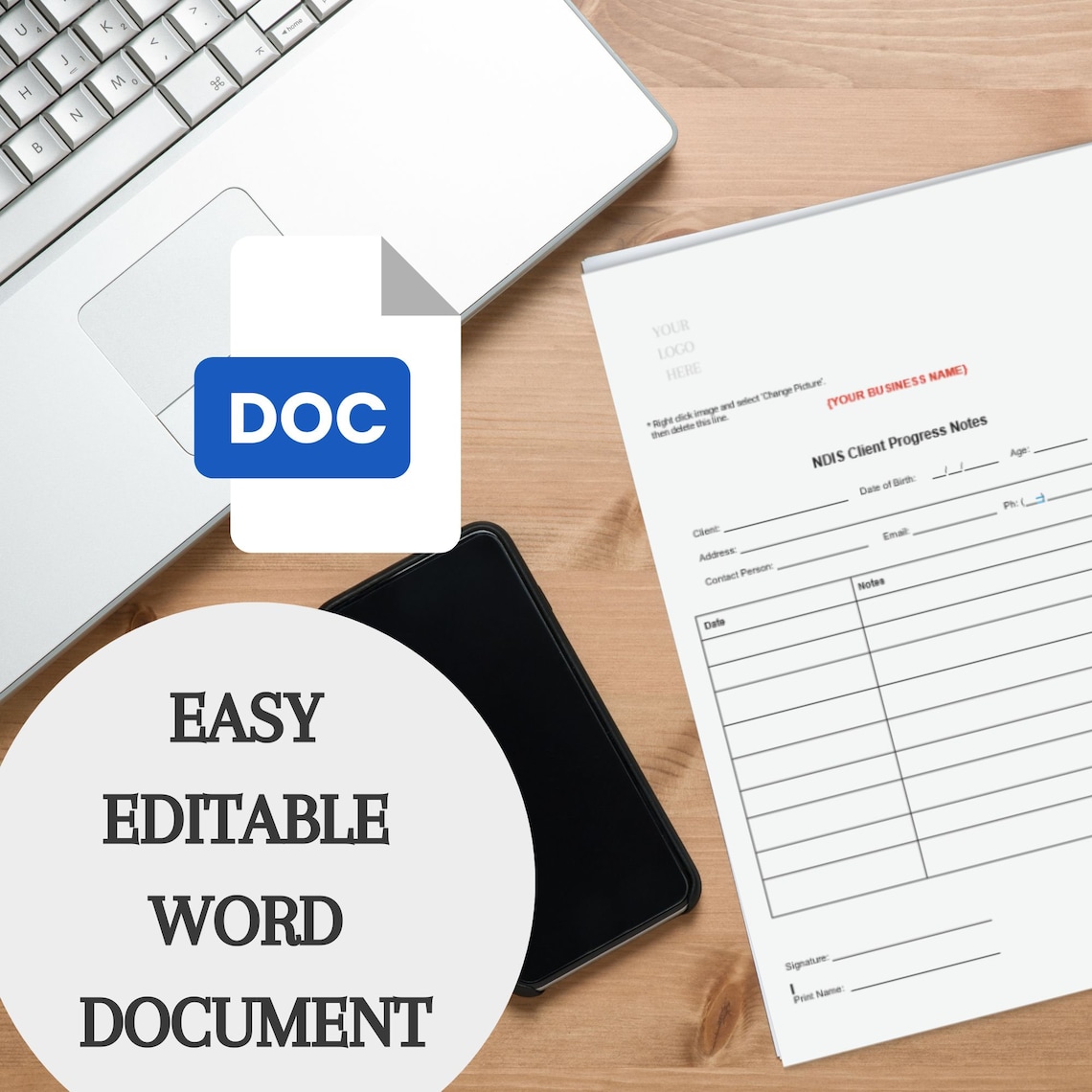 NDIS Client Progress Notes Form Word Participant Template Onboarding ...