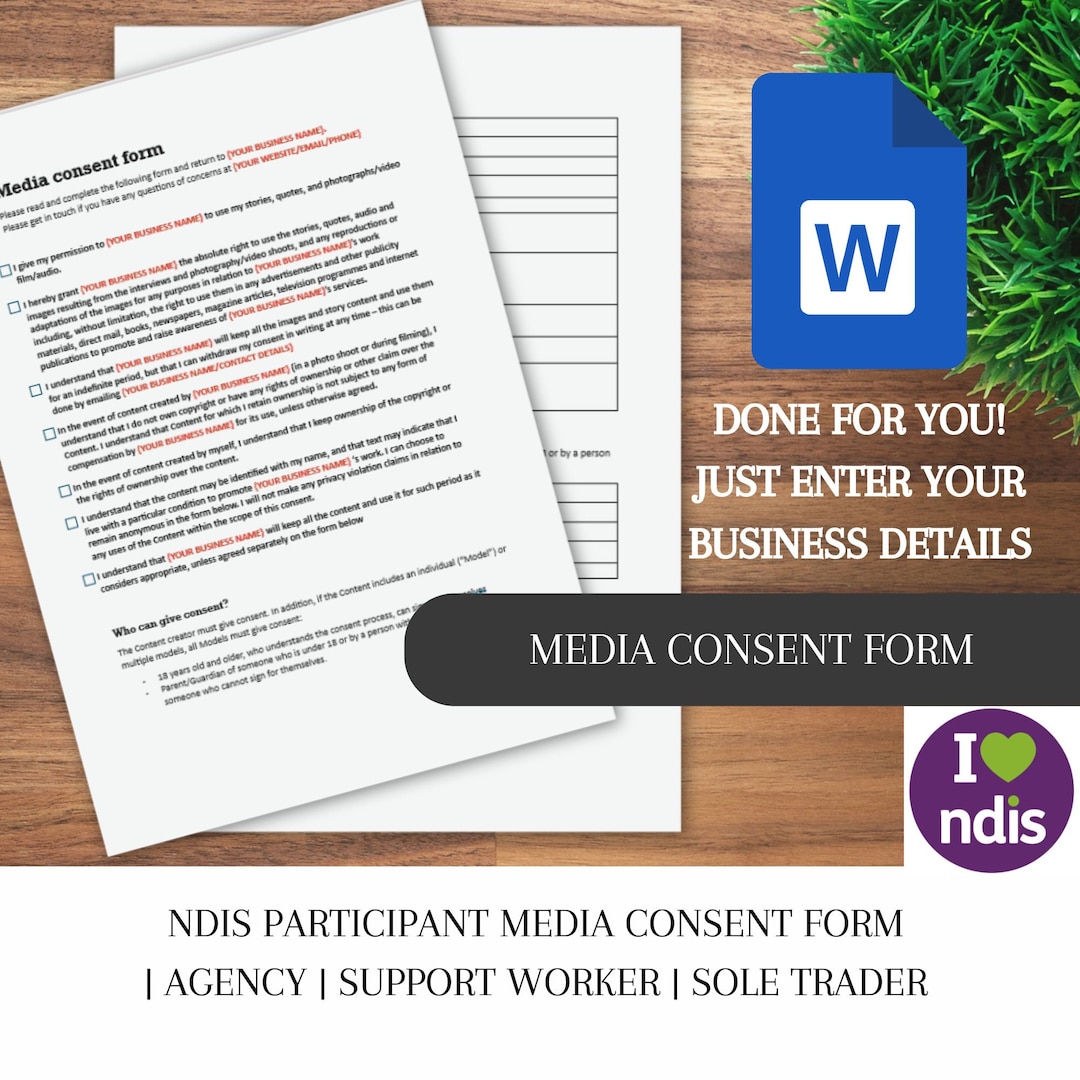 NDIS Media Consent Form Support Worker Disability Business Participant ...
