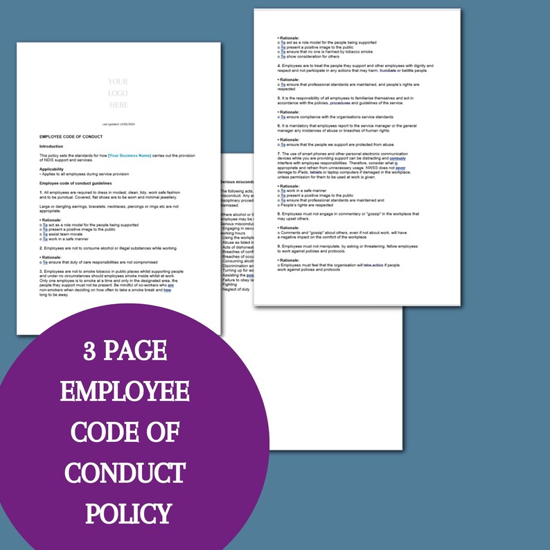 Code of Conduct NDIS Business Support Worker Agency Word Document ...