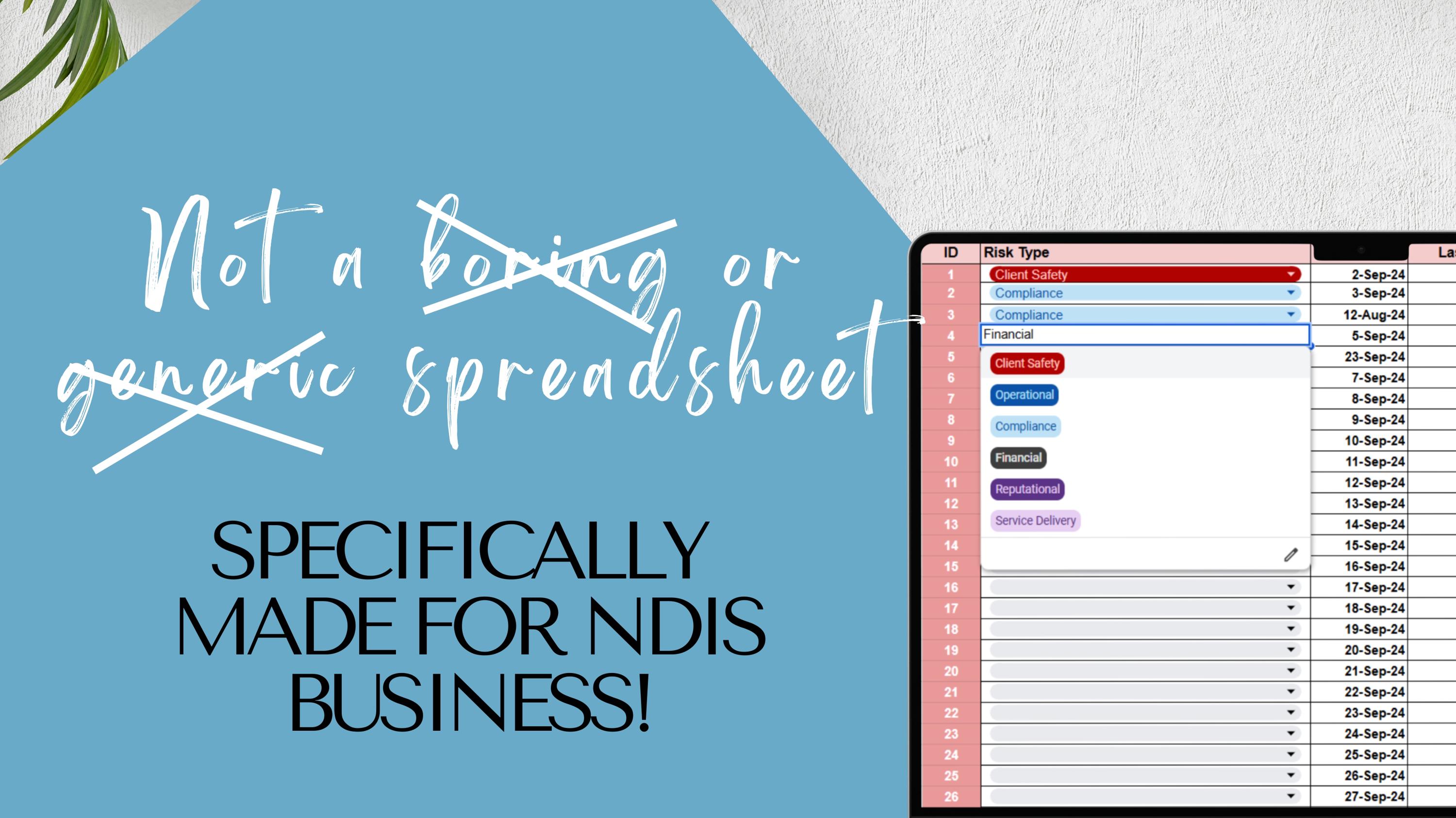 NDIS Risk Assessment Register Business Tracker Spreadsheet Disability ...