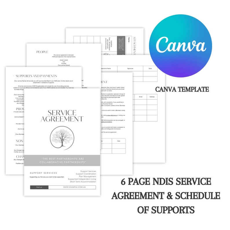 Service Agreement Schedule of Supports NDIS Support Work Agency Canva ...