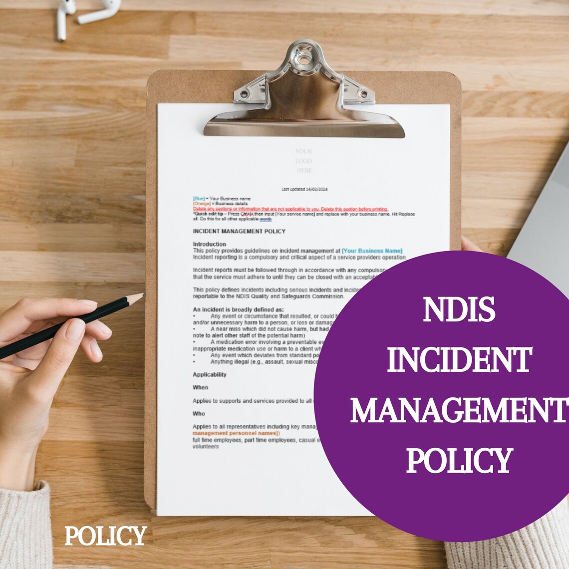 Policy Procedure Incident Management NDIS Business Support Worker ...