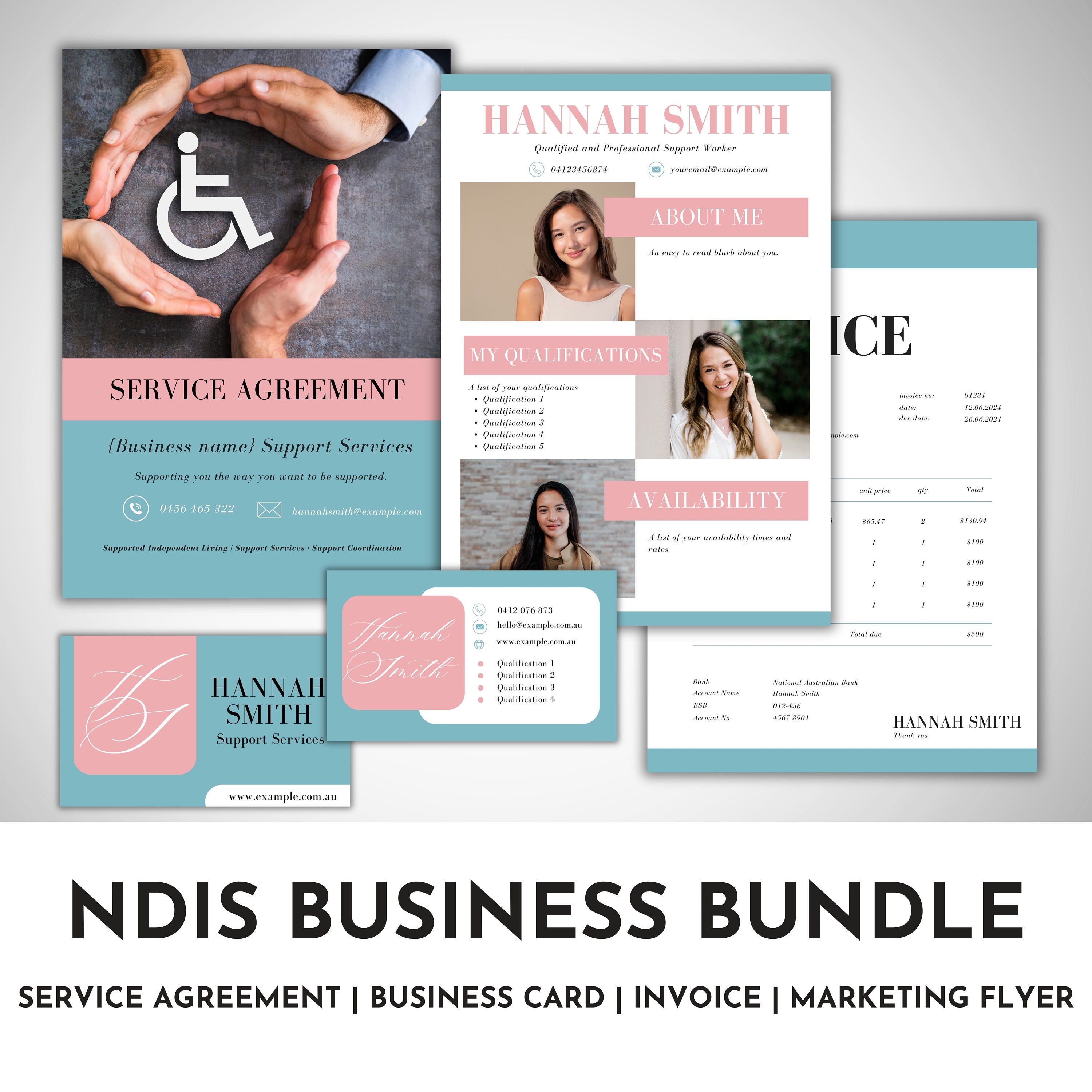 NDIS Business Bundle Business Support Work Agency Canva Template for ...