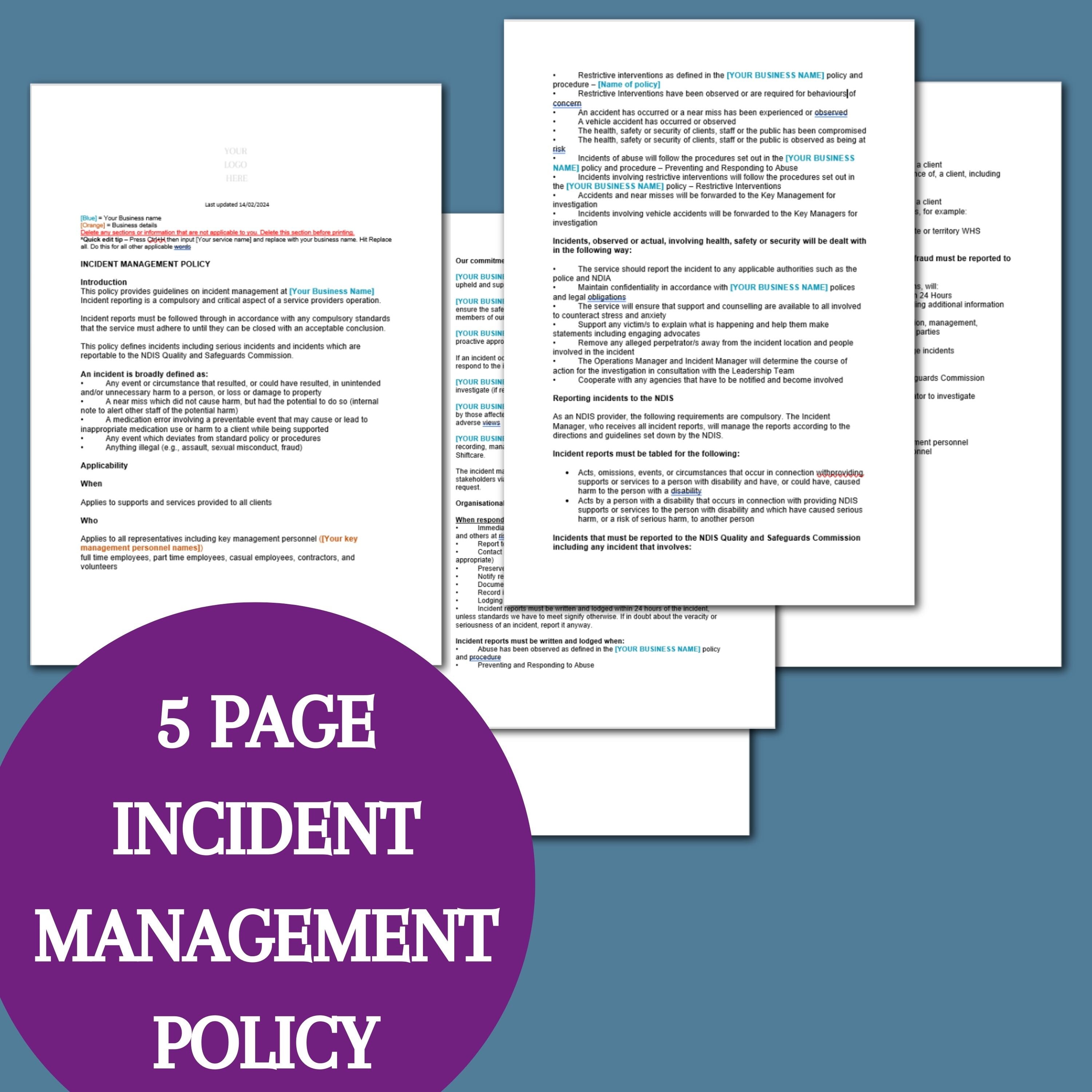 Policy Procedure Incident Management NDIS Business Support Worker ...