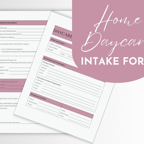 Daycare Questionnaire Template - Etsy