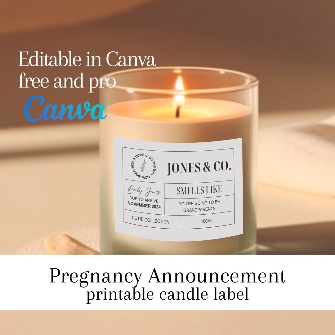 Pregnancy Announcement Candle Label | Pregnancy Reveal Idea | Smells ...