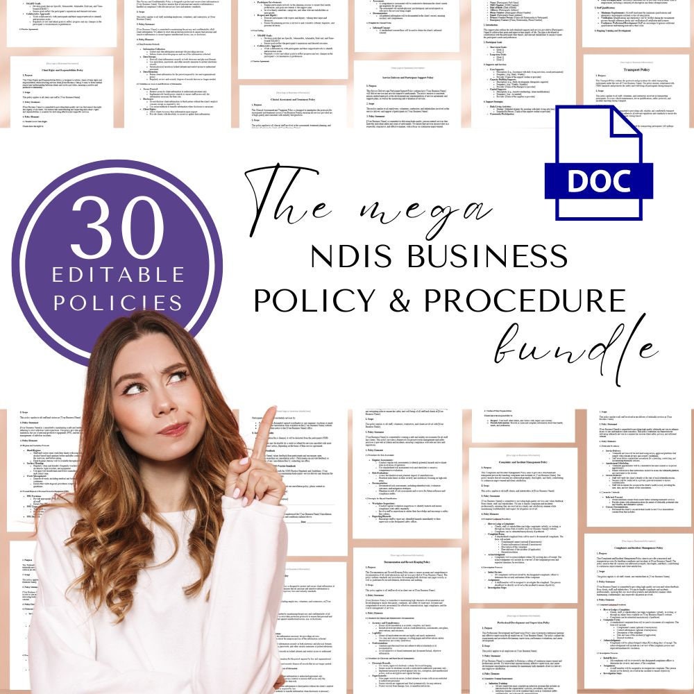NDIS Bundle 30 Policy Procedure Documents, Business Support, Editable ...