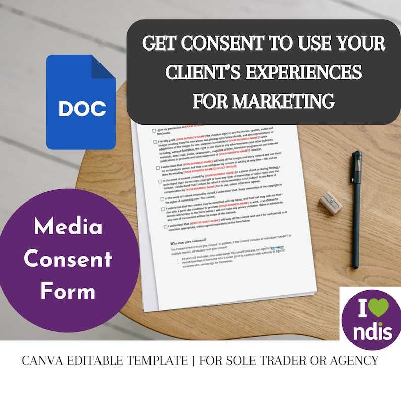 NDIS Media Consent Form Support Worker Disability Business Participant ...