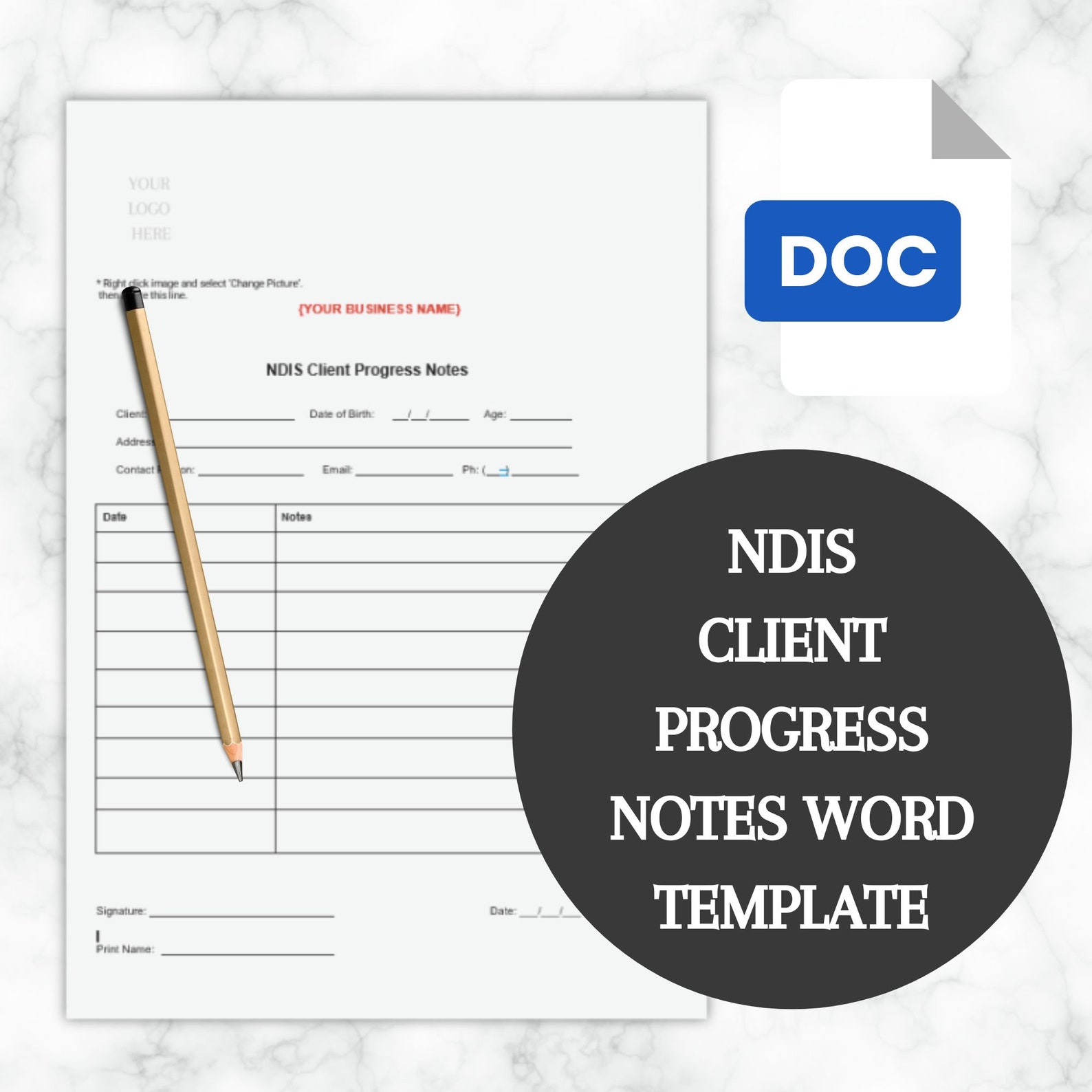 NDIS Client Progress Notes Form Word Participant Template Onboarding ...