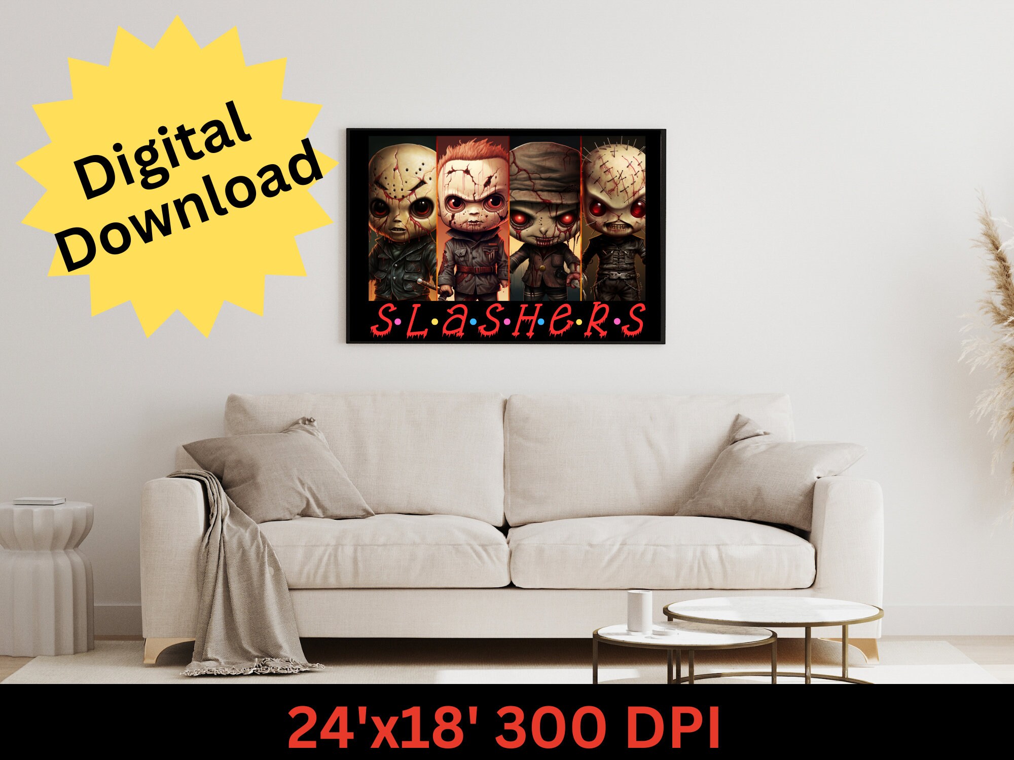 Horror Villian Wall Art SLASHERS Poster. Freddy, Jason, Pinhead, and ...