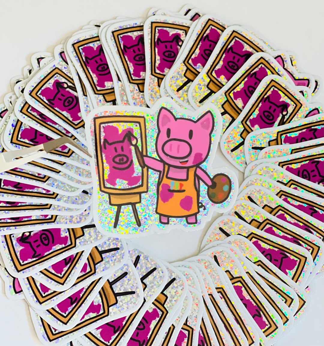 Artist Pig, Piggy, Painter, Self Portrait Glitter Pig Sticker Vinyl Dye ...