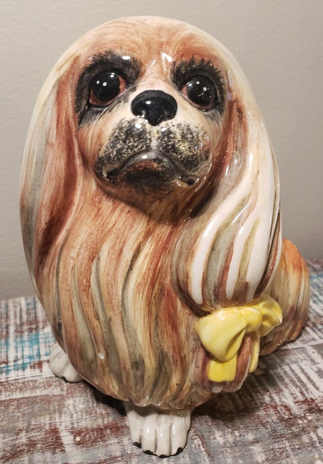 Exquisite Pekingese Dog Ceramic Statue Made in Italy Hand-painted and ...