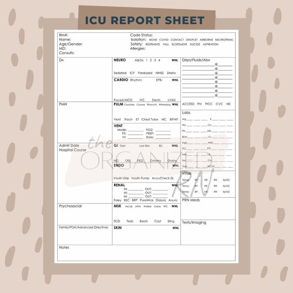 Icu Sheet Template - Etsy Australia