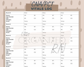 CNA/PCT Vitals Log and Task List - Etsy