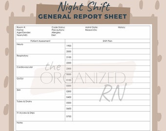 Nurse Report Sheet Pie Chart Day Shift-black and White - Etsy