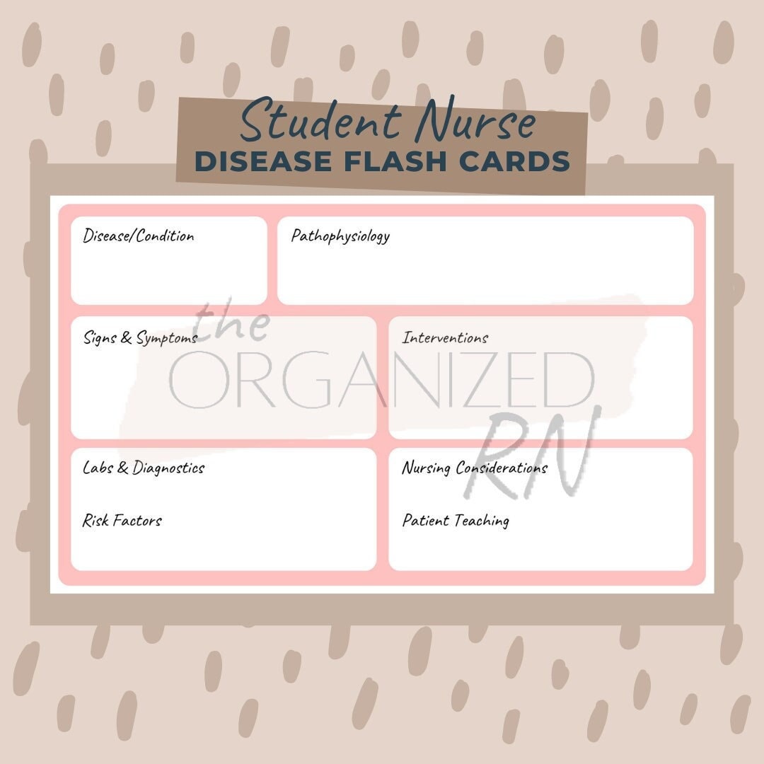 Student Nurse Disease Flash Cards (5x7in) - 7 Colors - Etsy
