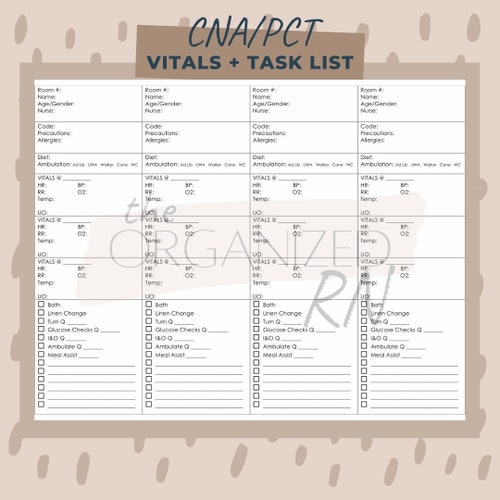 CNA/PCT Vitals Log and Task List - Etsy