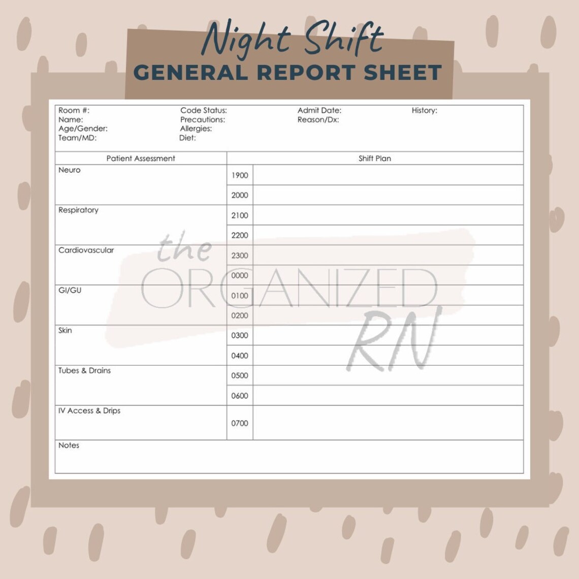 NIGHT SHIFT Nurse Report Sheet - Etsy