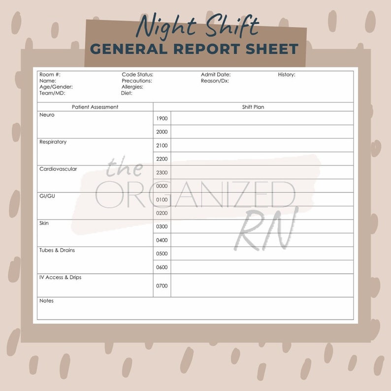 NIGHT SHIFT Nurse Report Sheet - Etsy