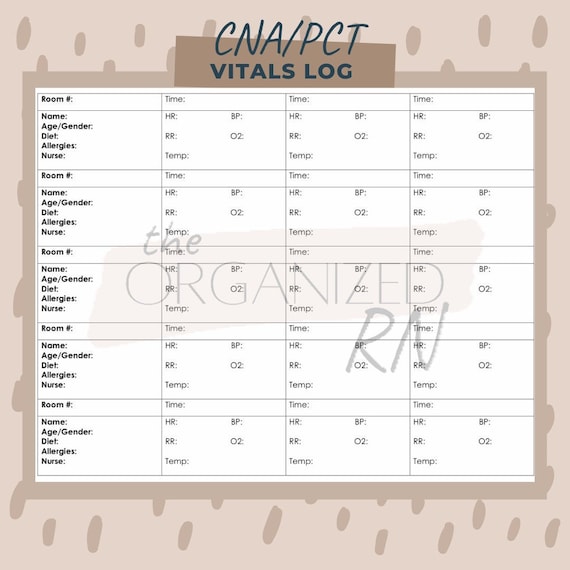CNA/PCT Vitals Log - Etsy