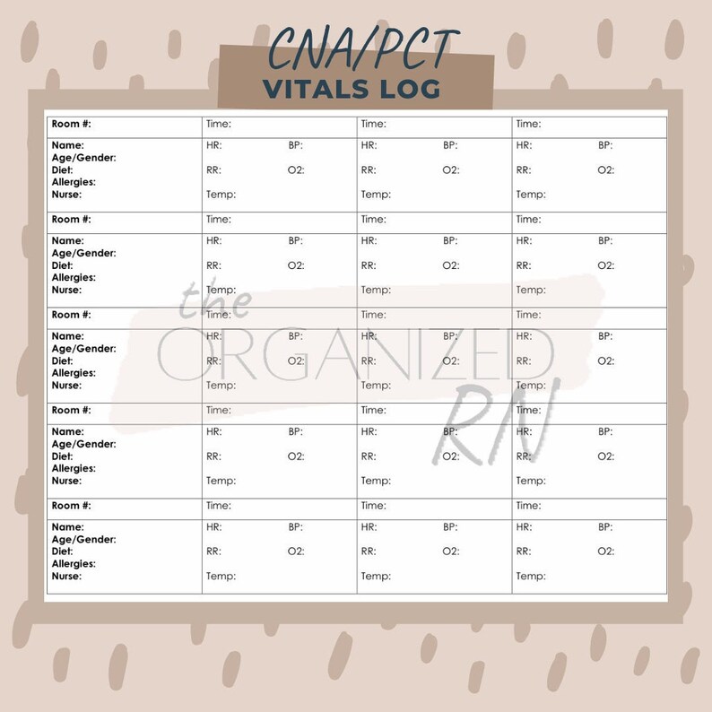 CNA/PCT Vitals Log - Etsy