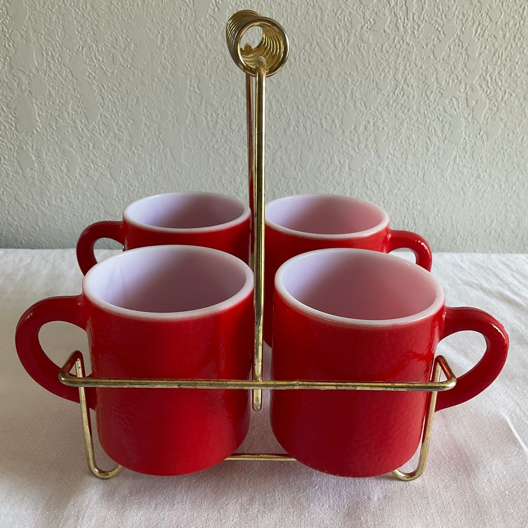 Red Anchor Hocking Milk Glass Mugs Set of 4 - Etsy