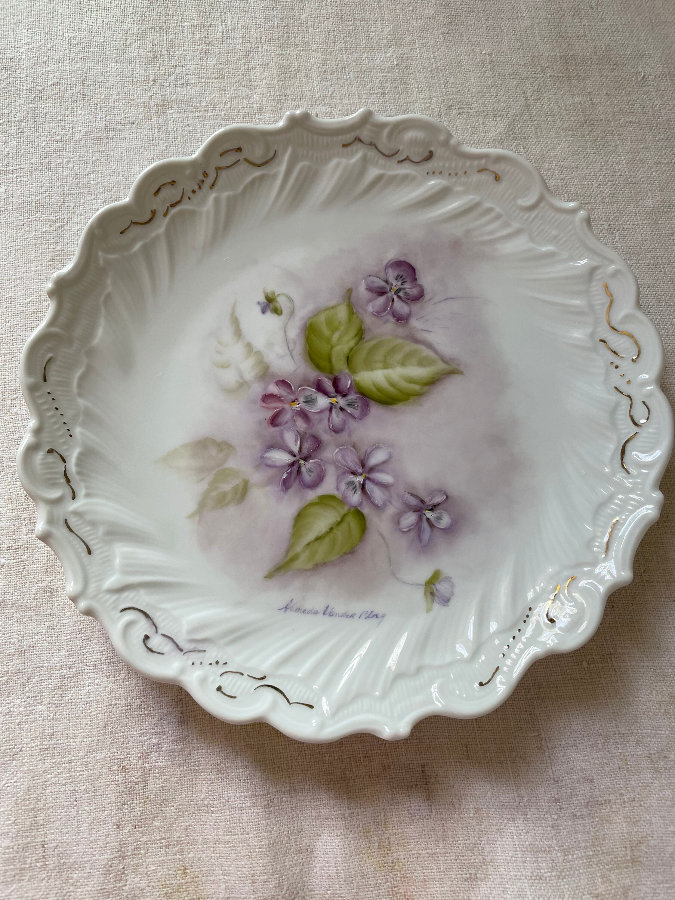 Decorative Hand Painted Plate W/ Violets - Etsy