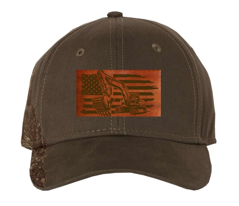 Hat Construction Excavator With Embroidery and Laser Engraved Leather ...