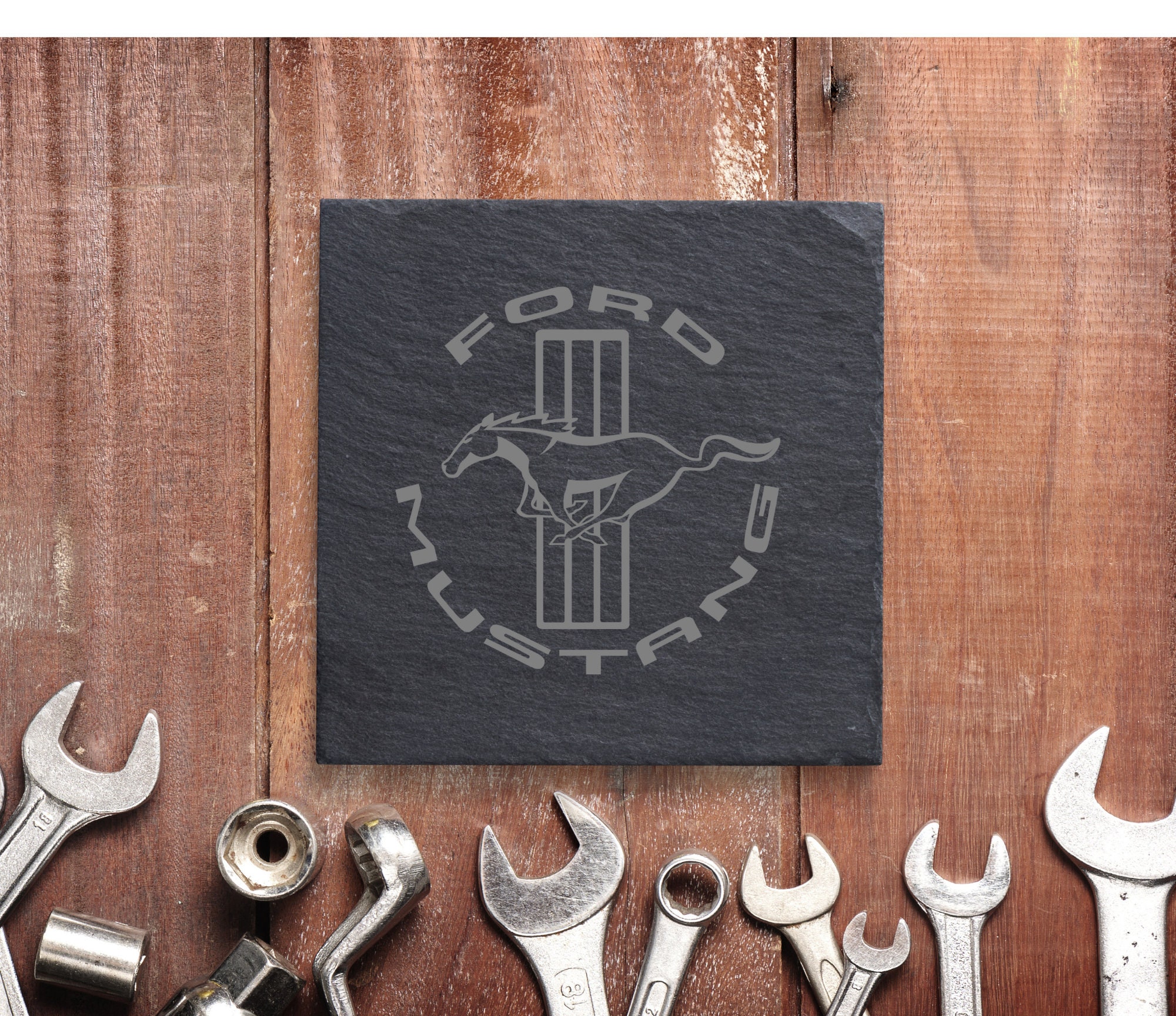 Mustang Logo Slate Coaster Laser Engraved | Man Cave | Bar Decor ...