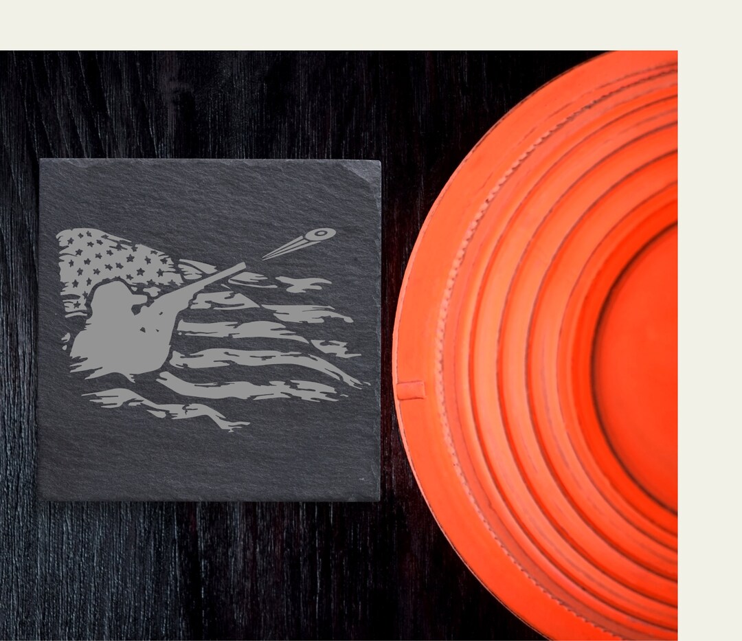 Distressed Flag With Shooter Slate or Wood Coaster Laser Engraved Clay ...