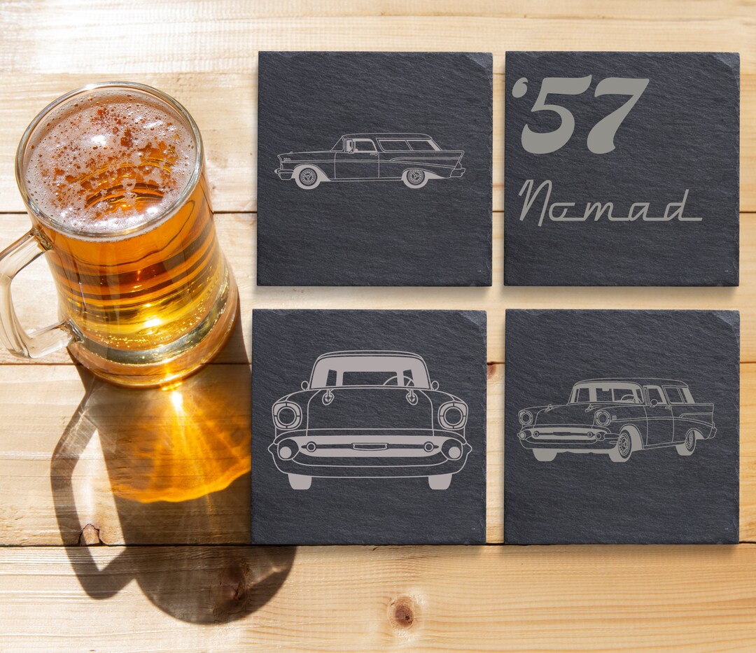 1957 Chevy Nomad Slate Coaster Laser Engraved | Man Cave | Bar Decor ...