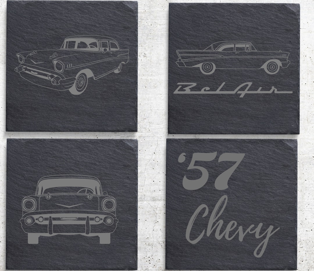 1957 Chevy Bel Air Slate Coaster Laser Engraved | Man Cave | Bar Decor ...