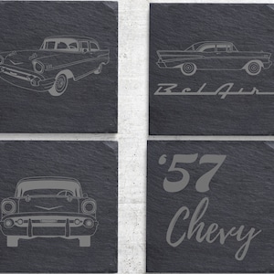 1957 Chevy Bel Air Slate Coaster Laser Engraved | Man Cave | Bar Decor ...
